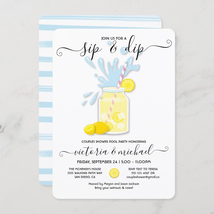Sip & Dip Lemonade Pool Party Shower Invitation | Zazzle