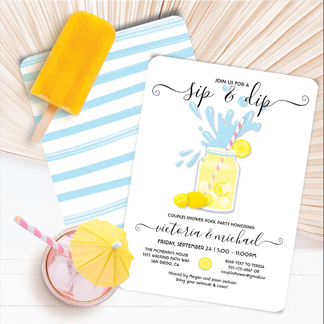 Sip & Dip Lemonade Pool Party Shower Invitation | Zazzle