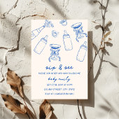 Sip & See Hand Illustrated Blue Baby Boy Invitation | Zazzle
