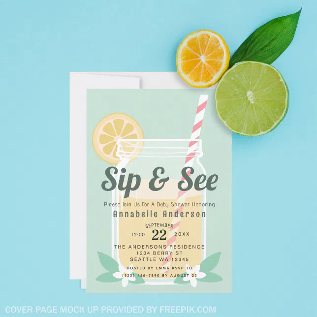 Sip & See Lemonade Mason Jar Baby Shower Invitation | Zazzle