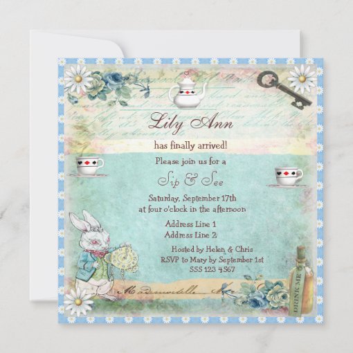 Sip & See Vintage Alice in Wonderland Baby Shower Invitation | Zazzle