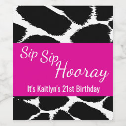 Sip Sip animal print custom birthday wine labels | Zazzle