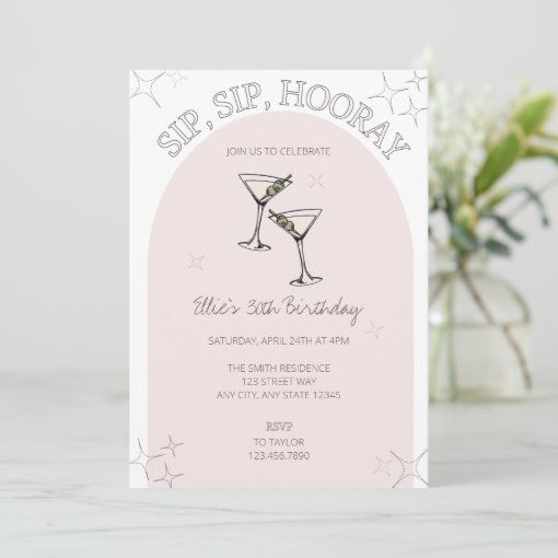 Sip, Sip Hooray Adult Birthday Party Invitation | Zazzle
