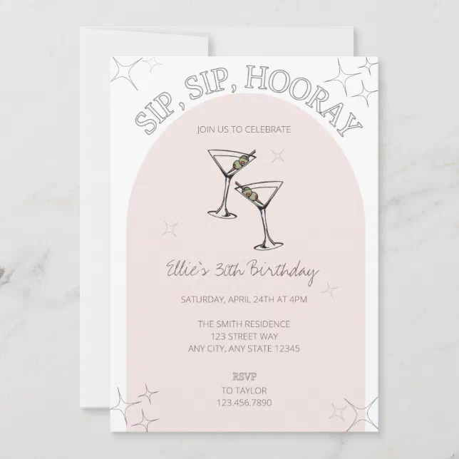 Sip, Sip Hooray Adult Birthday Party Invitation | Zazzle