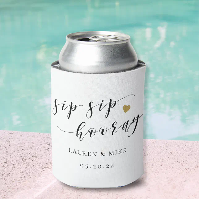 Sip Sip Hooray Bridal Shower Wedding Favor Can Cooler | Zazzle