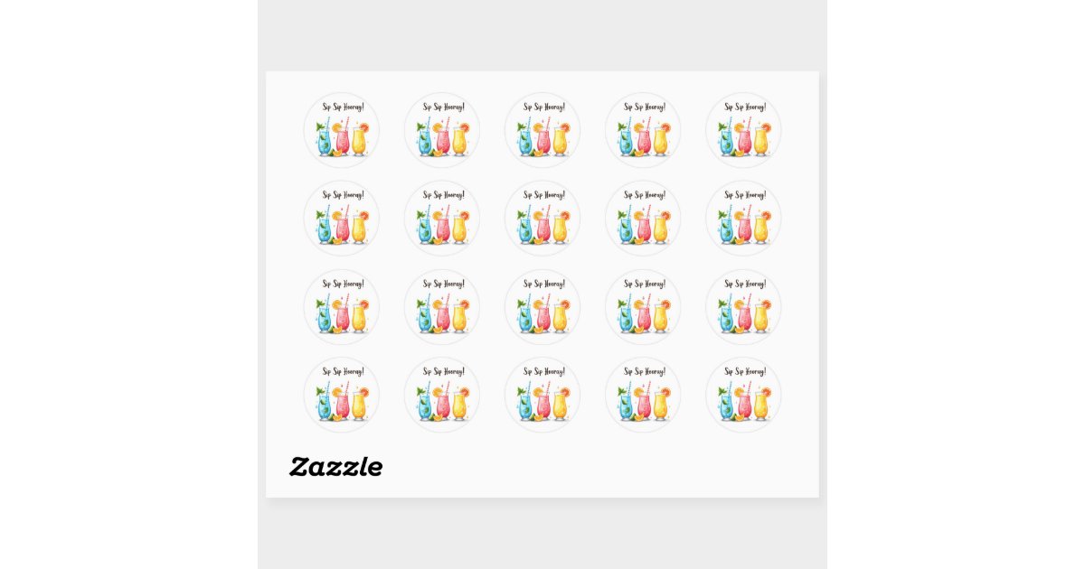 Sip Sip Hooray! Cute Summer Drinks Sticker | Zazzle