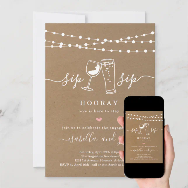 Sip Sip Hooray Engagement Party Invitation | Zazzle