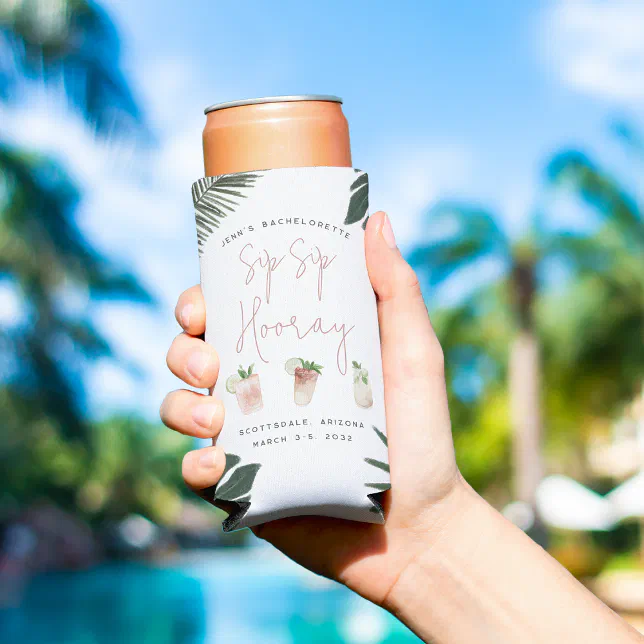 Sip Sip Hooray Personalized Bachelorette Party Seltzer Can Cooler | Zazzle