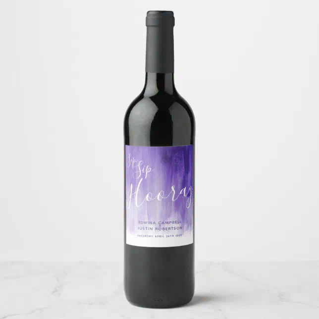Sip Sip hooray wedding purple wine labels | Zazzle