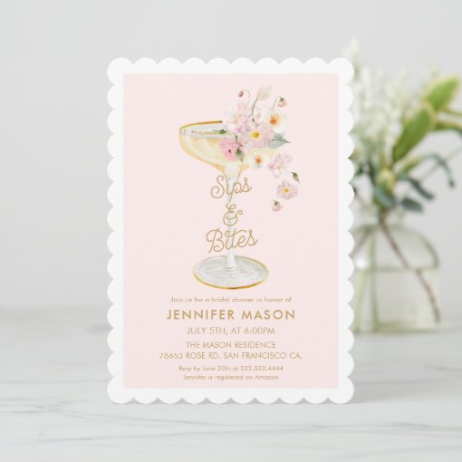 Sips and Bites Champagne Bridal Shower Invitation | Zazzle