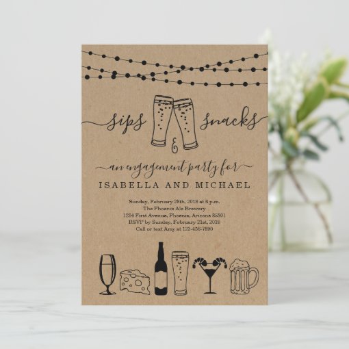 Sips and Snacks Beer and Appetizers Invitation | Zazzle
