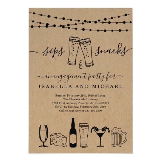 Sips and Snacks Beer and Appetizers Invitation | Zazzle.com