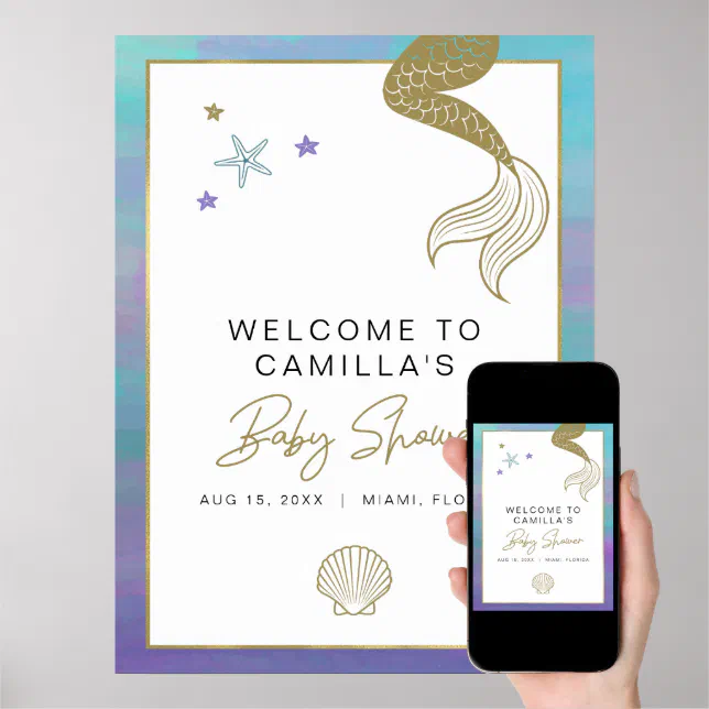 SIREN Mermaid Tropical Beach Baby Shower Welcome Poster | Zazzle