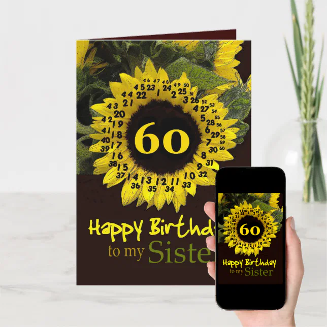 SISTER - 60th Birthday with Cheerful Sunflower Card | Zazzle