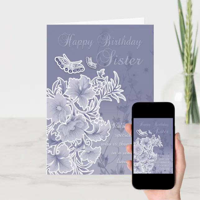 Sister, Birthday Card With Flowers And Butterflies | Zazzle