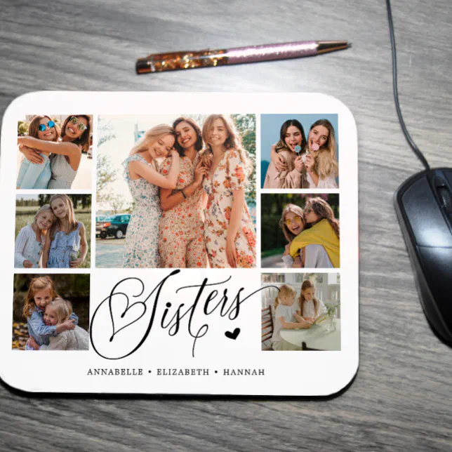 Sister Photo Collage Typography Keepsake Mouse Pad | Zazzle