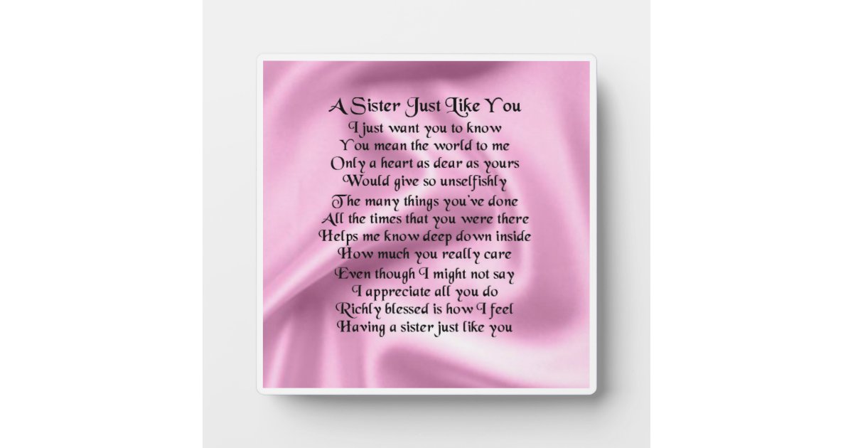 Sister Poem Plaque - Pink Silk Design | Zazzle