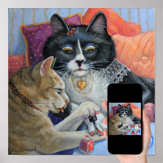 "Sister Stuff" kitty sisters do their nails Poster | Zazzle