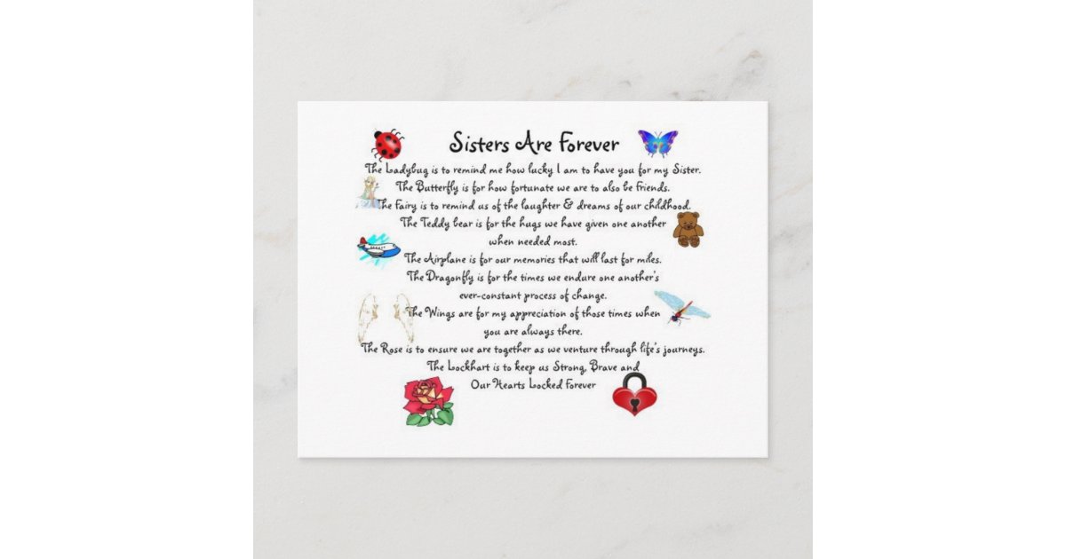 Sisters Are Forever Poem Postcard | Zazzle
