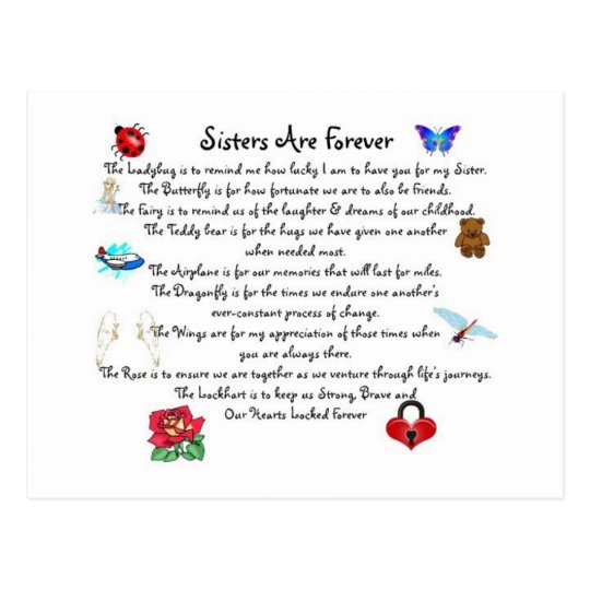 Sisters Are Forever Poem Postcard | Zazzle.com
