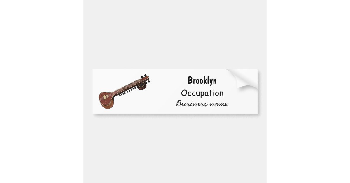 Sitar cartoon illustration bumper sticker | Zazzle