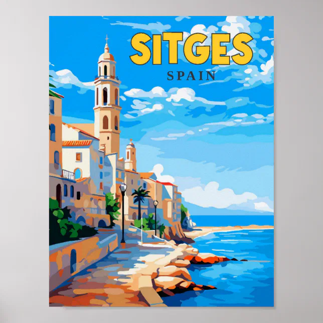 Sitges Spain vintage travel illustration Poster | Zazzle