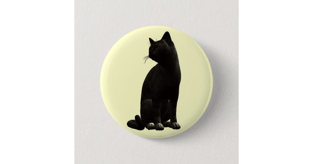 Sitting Black Cat Button | Zazzle