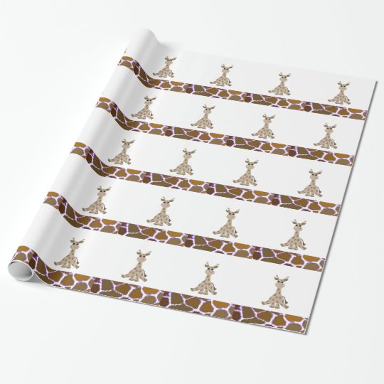 Sitting Giraffe with Giraffe Fur Print Wrapping Paper | Zazzle.com