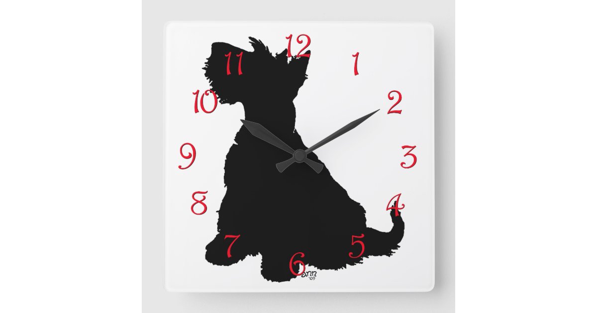 Sitting Scottie Dog Square Wall Clock | Zazzle