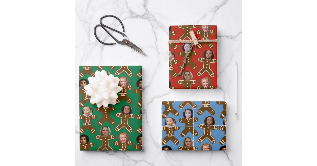 Six Face Gingerbread People Holiday Wrapping Paper Sheets | Zazzle