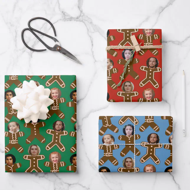 Six Face Gingerbread People Holiday Wrapping Paper Sheets | Zazzle