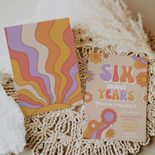 Six Groovy Years Invitation | 6th Birthday Invite | Zazzle