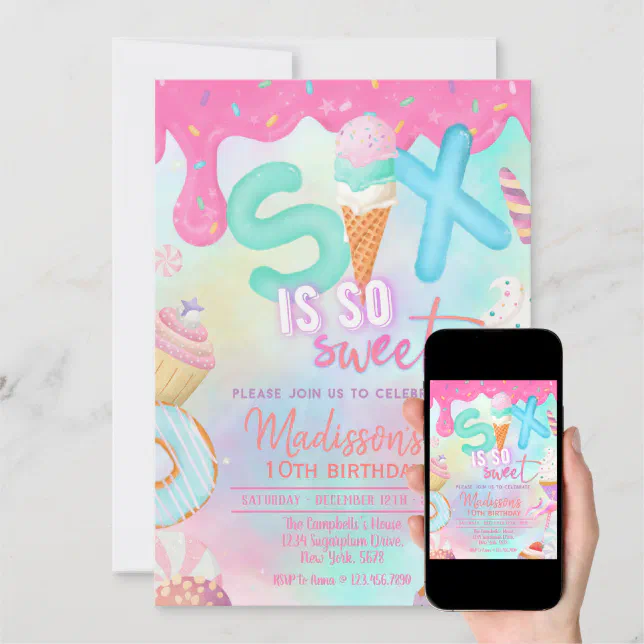 six is so sweet invitation | Zazzle