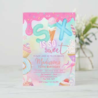 six is so sweet invitation | Zazzle