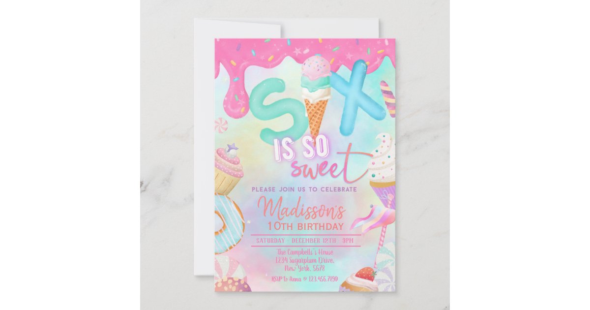 six is so sweet invitation | Zazzle