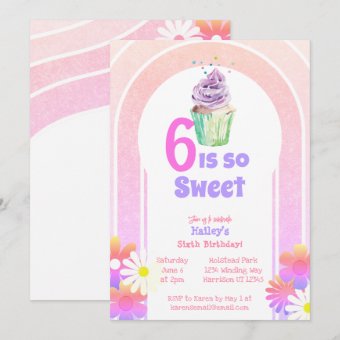 Six is Sweet Colorful Cupcake Sixth Birthday Invitation | Zazzle
