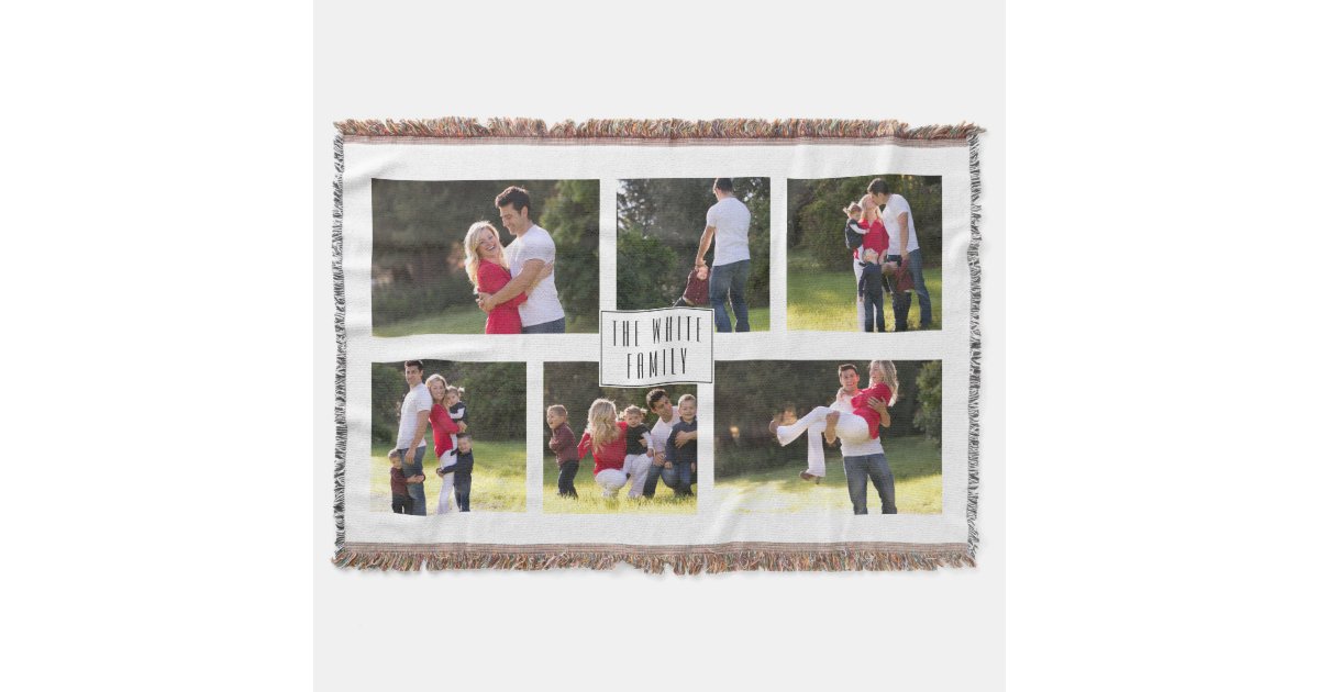 Six photo collage and name personalized throw blanket | Zazzle