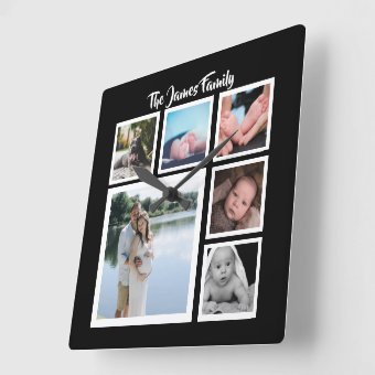 Six Photo Collage Template Square Wall Clock | Zazzle