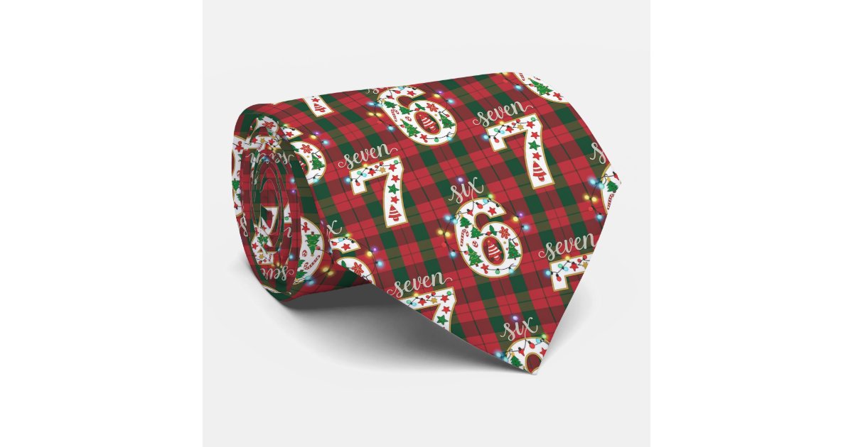Six Seven Plaid Funny Xmas Lights 67 Christmas Neck Tie | Zazzle
