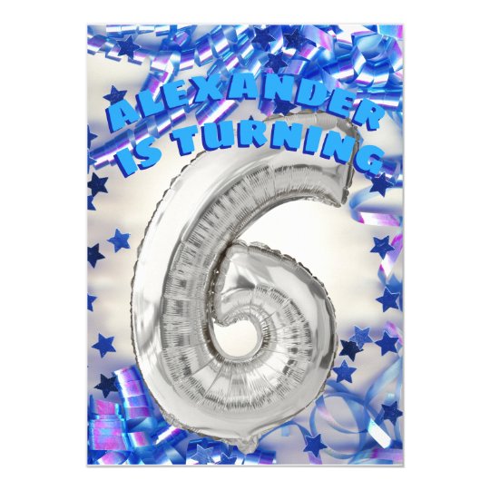 Sixth Birthday Silver and Blue Age 6 Boys Party Invitation | Zazzle.com