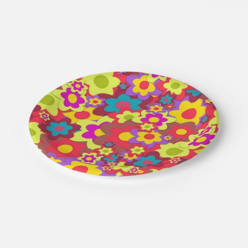 Sixties 60s hippy flower power retro party paper plates | Zazzle