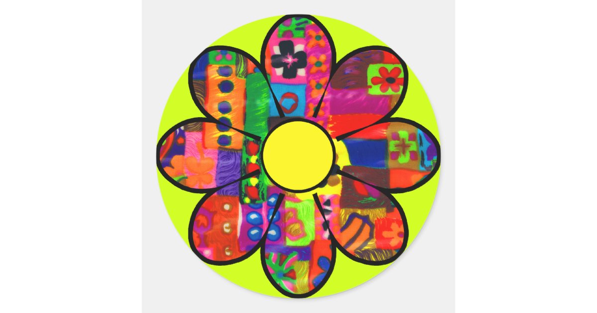 Sixties Flower Power Classic Round Sticker | Zazzle