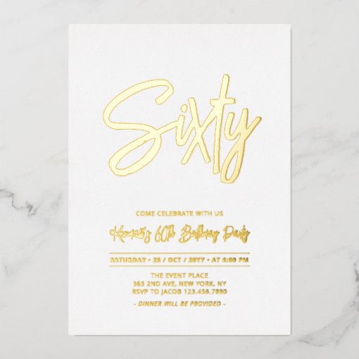 Sixty | Chic Foil Script 60th Birthday Party Foil Invitation | Zazzle