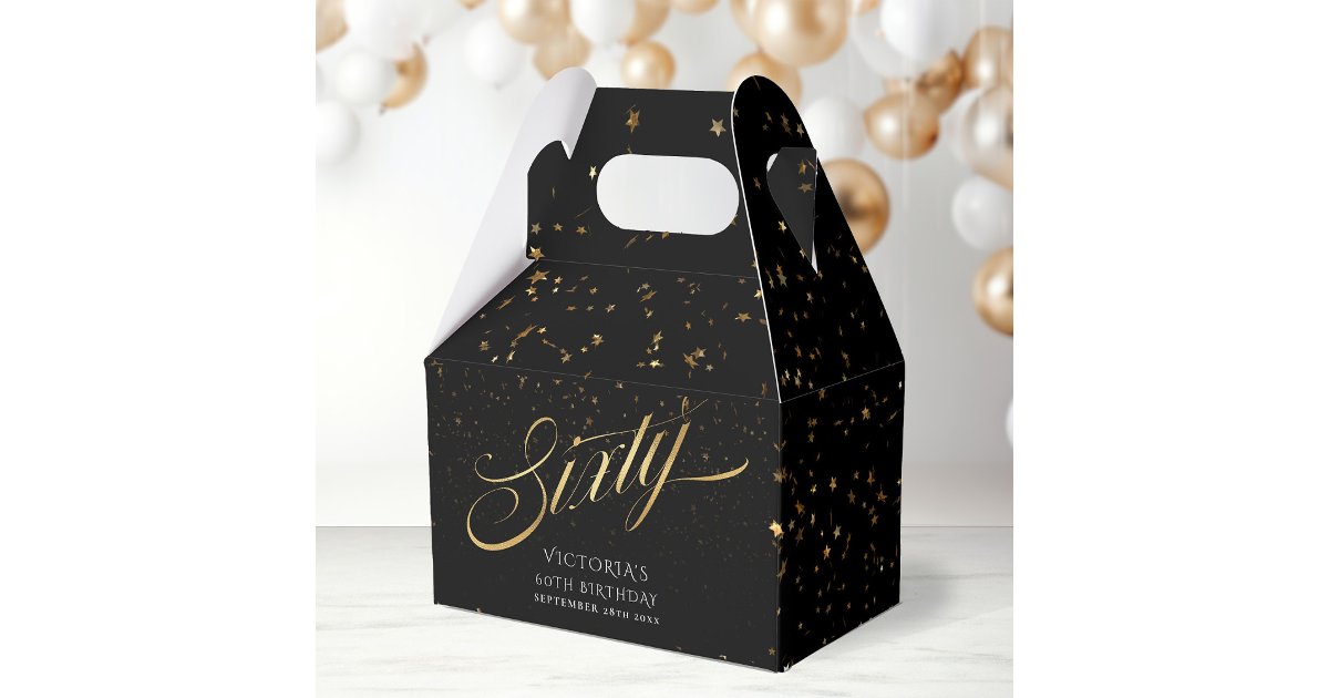 Sixty Elegant Black and Gold 60th Birthday Party Favor Boxes | Zazzle