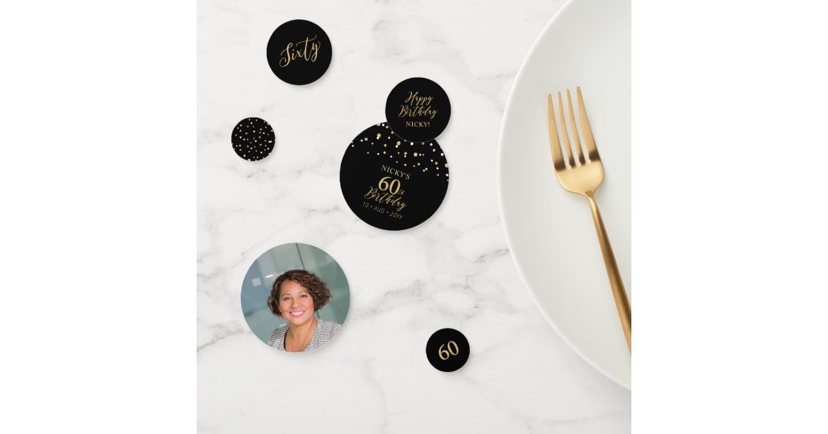 Sixty | Gold & Black Confetti 60th Birthday Party | Zazzle