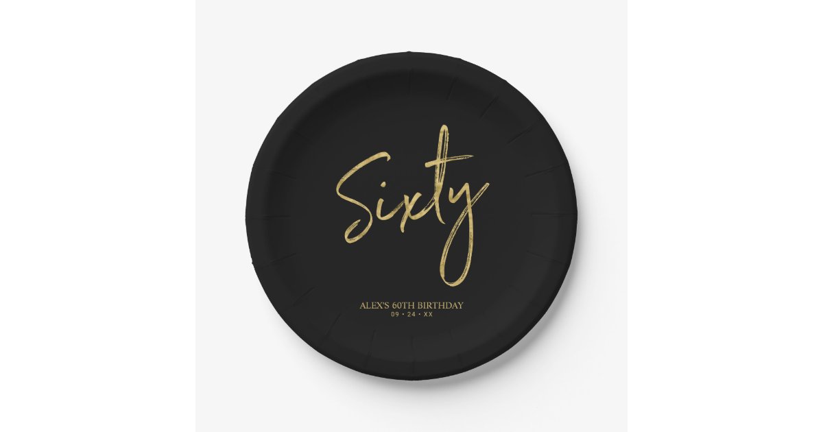 Sixty Gold Lettering 60th birthday Paper Plates | Zazzle