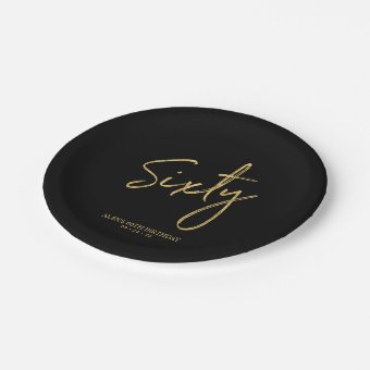 Sixty Gold Lettering 60th birthday Paper Plates | Zazzle