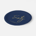 Sixty | Gold & Navy Blue Lettering 60th birthday Paper Plates | Zazzle