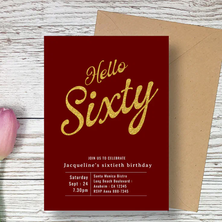 Sixty Red Gold Modern 60th Birthday Invitation | Zazzle