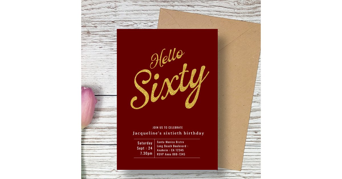 Sixty Red Gold Modern 60th Birthday Invitation | Zazzle
